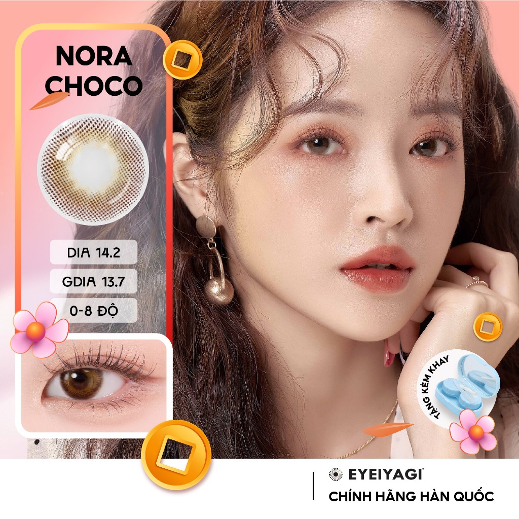 Kính áp tròng EYEIYAGI lens nâu chocolate Nora Choco cận 3 tháng độ cận ...