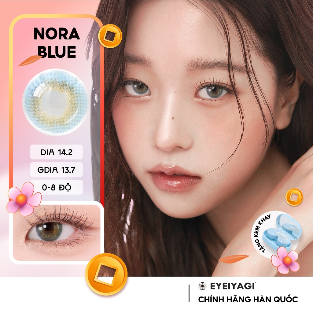 Kính áp tròng EYEIYAGI lens xanh Nora Blue giãn tròng 14.2mm, lens cận ...