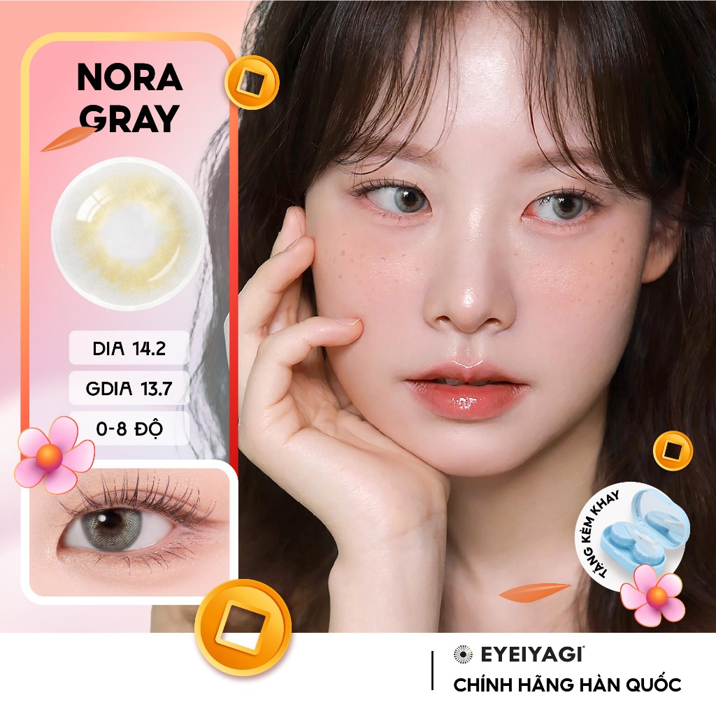 Kính áp tròng EYEIYAGI lens xám tây Nora Gray cận 3 tháng độ cận 0-8 ...