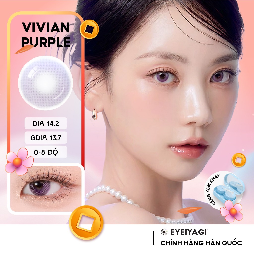 Kính áp tròng EYEIYAGI lens tím Vivian Purple cận 3 tháng độ cận 0-8 ...