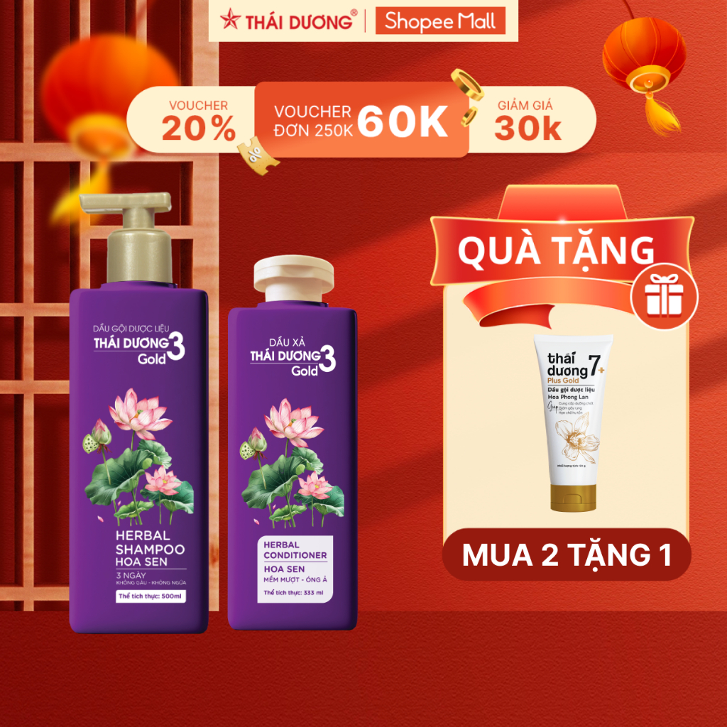 [COMBO LIVE] Bộ dầu gội Thái Dương 3 Gold hoa sen 500ml và dầu xả Thái Dương 3 Hoa sen 330ml ...