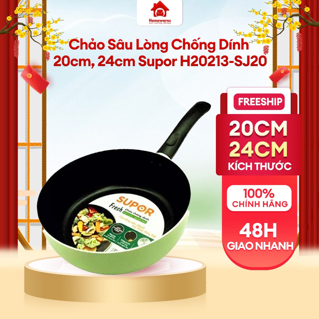 Chảo Sâu Lòng Chống Dính 20cm, 24cm Supor H20213-SJ20, chảo màu xanh bơ bắt mắt | Shopee Việt Nam