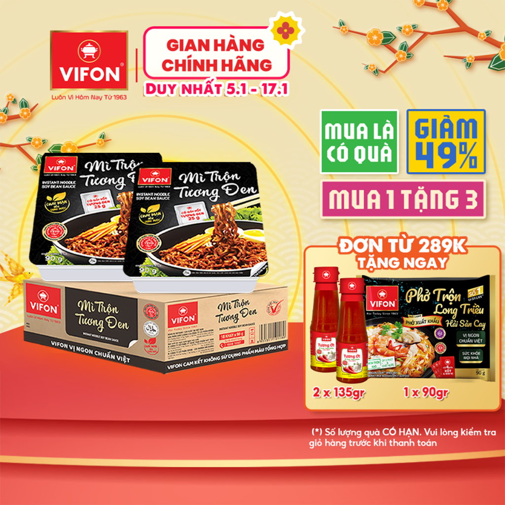 Thùng 18 khay Mì Tôm Mì Trộn Tương Đen VIFON 90g / Khay | Shopee Việt Nam