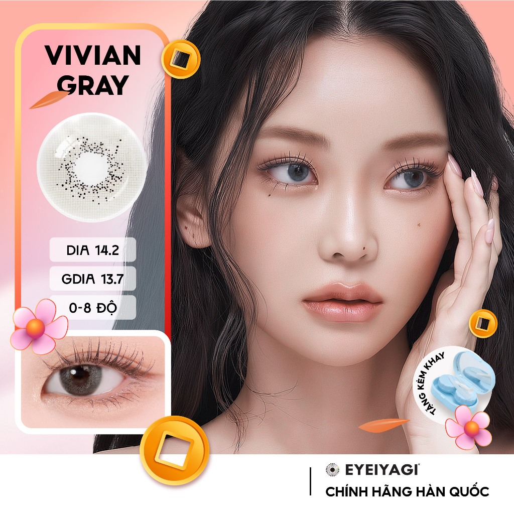 Kính áp tròng EYEIYAGI lens xám khói Vivian Gray cận 3 tháng độ cận 0-8 DIA 14.2mm | Chính hãng ...