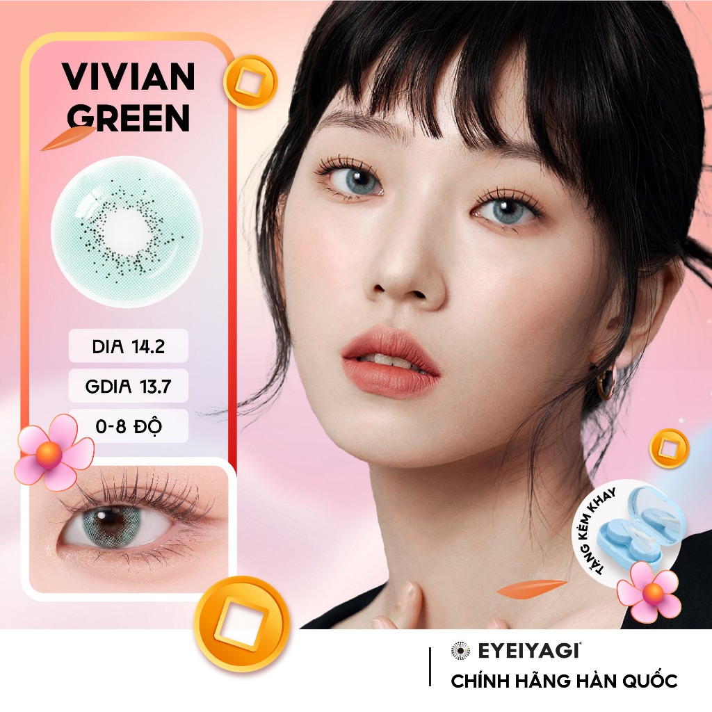 Kính áp tròng EYEIYAGI lens xanh lá Vivian Green cận 3 tháng độ cận 0-8 ...