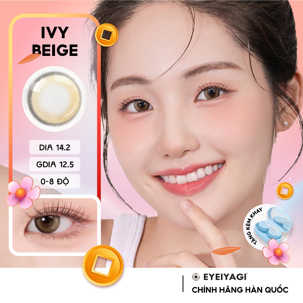 Kính áp tròng EYEIYAGI lens be Ivy Beige cận 3 tháng độ cận 0-8 DIA 14 ...