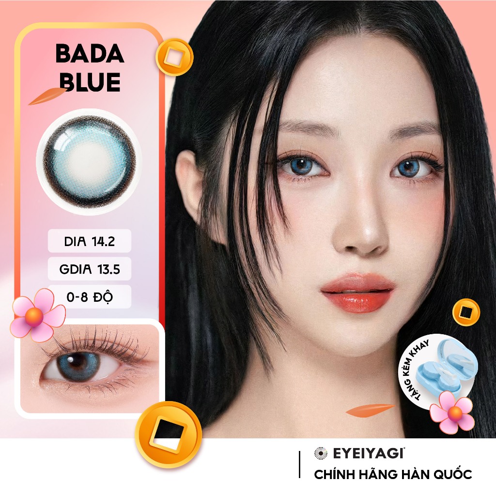 Kính áp tròng EYEIYAGI lens xanh dương Bada Blue cận 3 tháng độ cận 0-8 ...