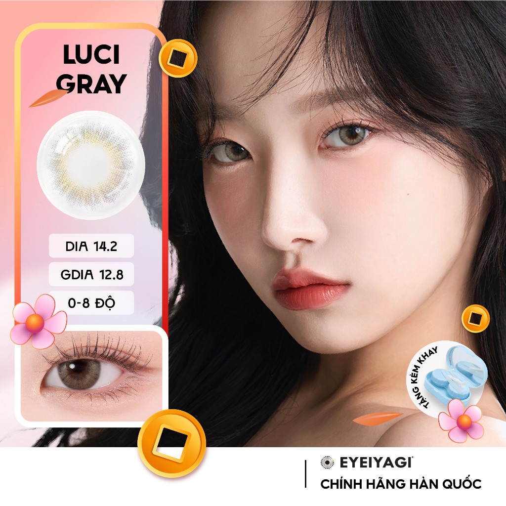 Kính áp tròng EYEIYAGI lens xám khói Luci Gray cận 3 tháng độ cận 0-8 ...