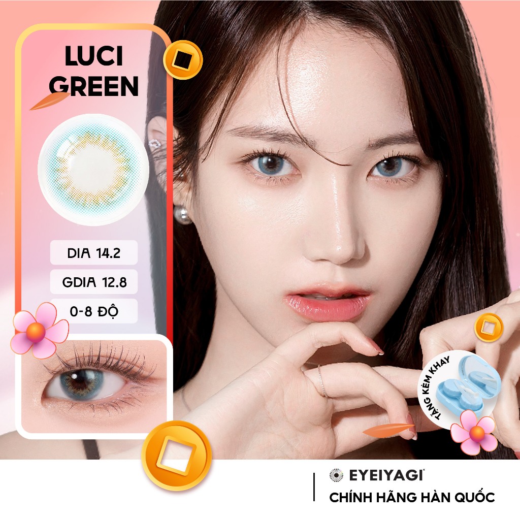 Kính áp tròng EYEIYAGI lens xanh ngọc Luci Green cận 3 tháng độ cận 0-8 ...