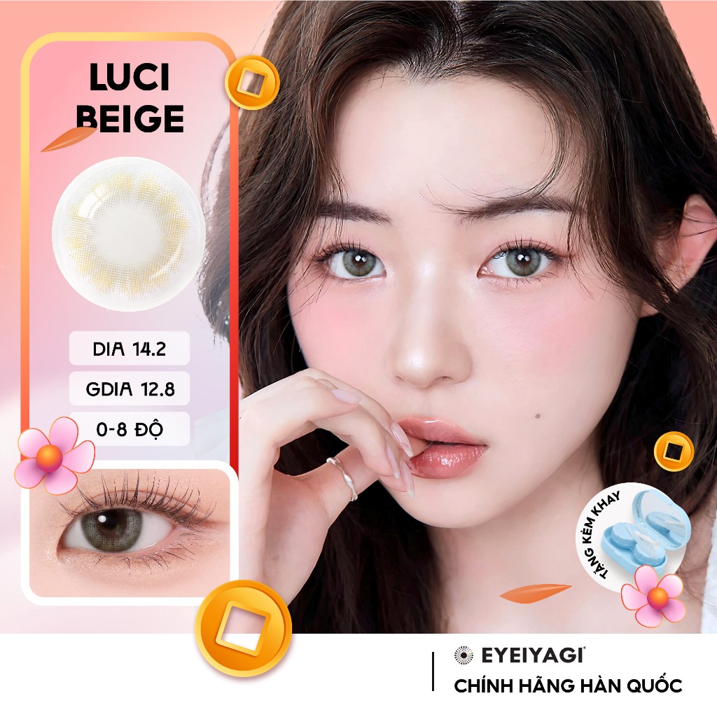 Kính áp tròng EYEIYAGI lens xám vàng Luci Beige cận 3 tháng độ cận 0-8 ...
