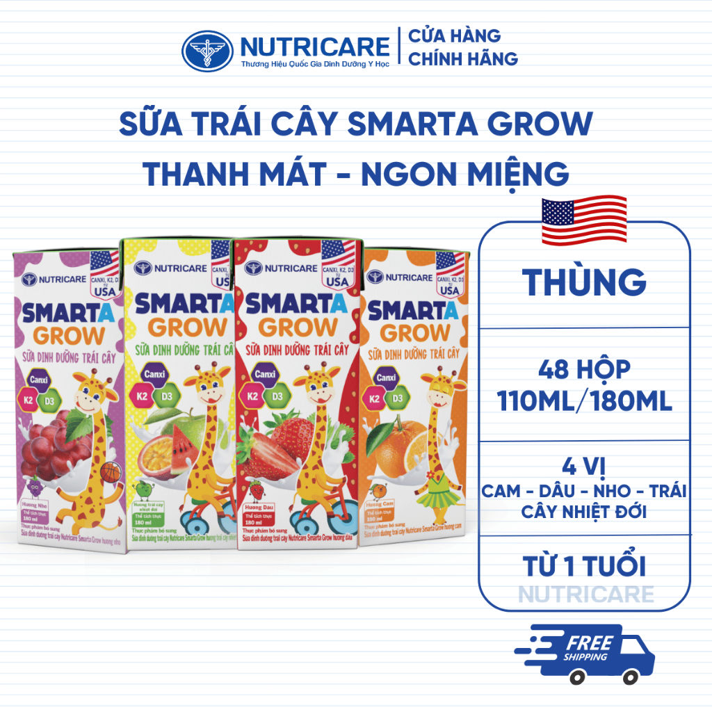 Thùng 48 Hộp Sữa Trái Cây SMARTA GROW Nutricare Giúp Bé Tăng Chiều Cao ...