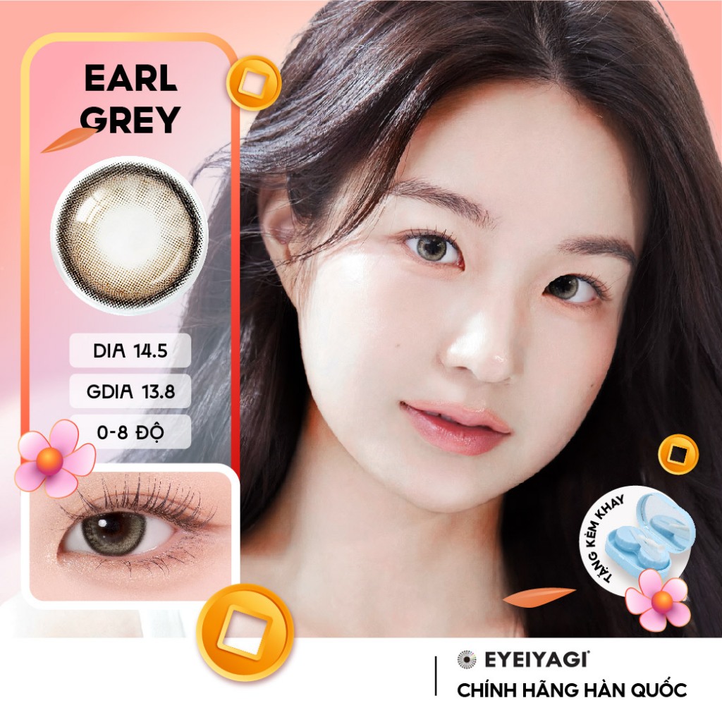 Kính áp tròng EYEIYAGI màu nâu ánh xám giãn tròng Earl Grey DIA 14.5mm lens cận 3 tháng độ cận ...