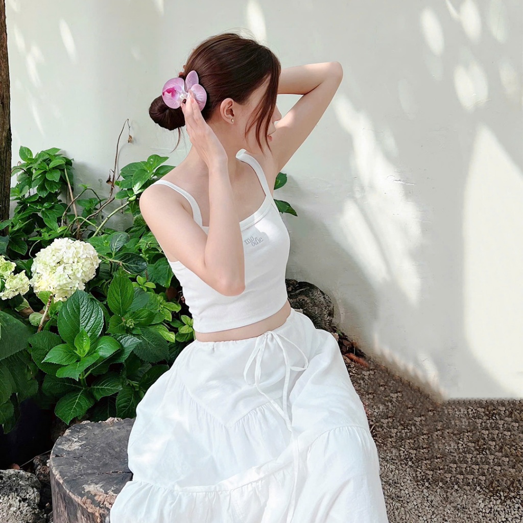 Áo 2 dây thêu Moodie chất thun gân co dãn | MOODIE BRAND - Trắng/Đen ...