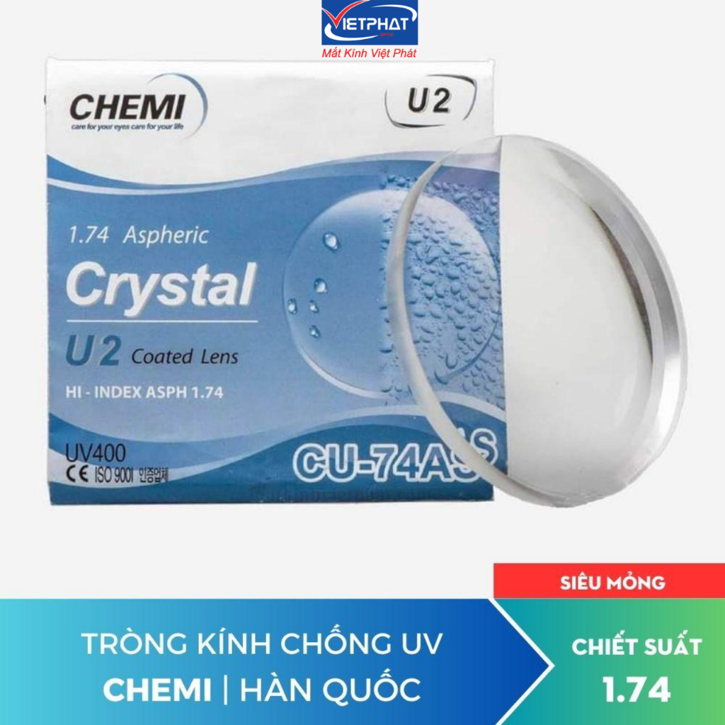 Tròng kính siêu mỏng CHEMI U2 1.74 ASP CRYSTAL U2 COATED chính hãng Hàn Quốc | Shopee Việt Nam