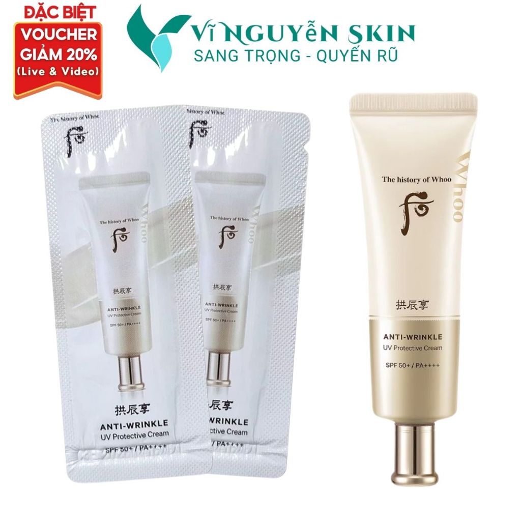 10 Gói Kem Chống Nắng Chống Nhăn Whoo Vàng - WHOO JIN HAE YOON WRINKLE SUN CREAM SPF50+/PA ...