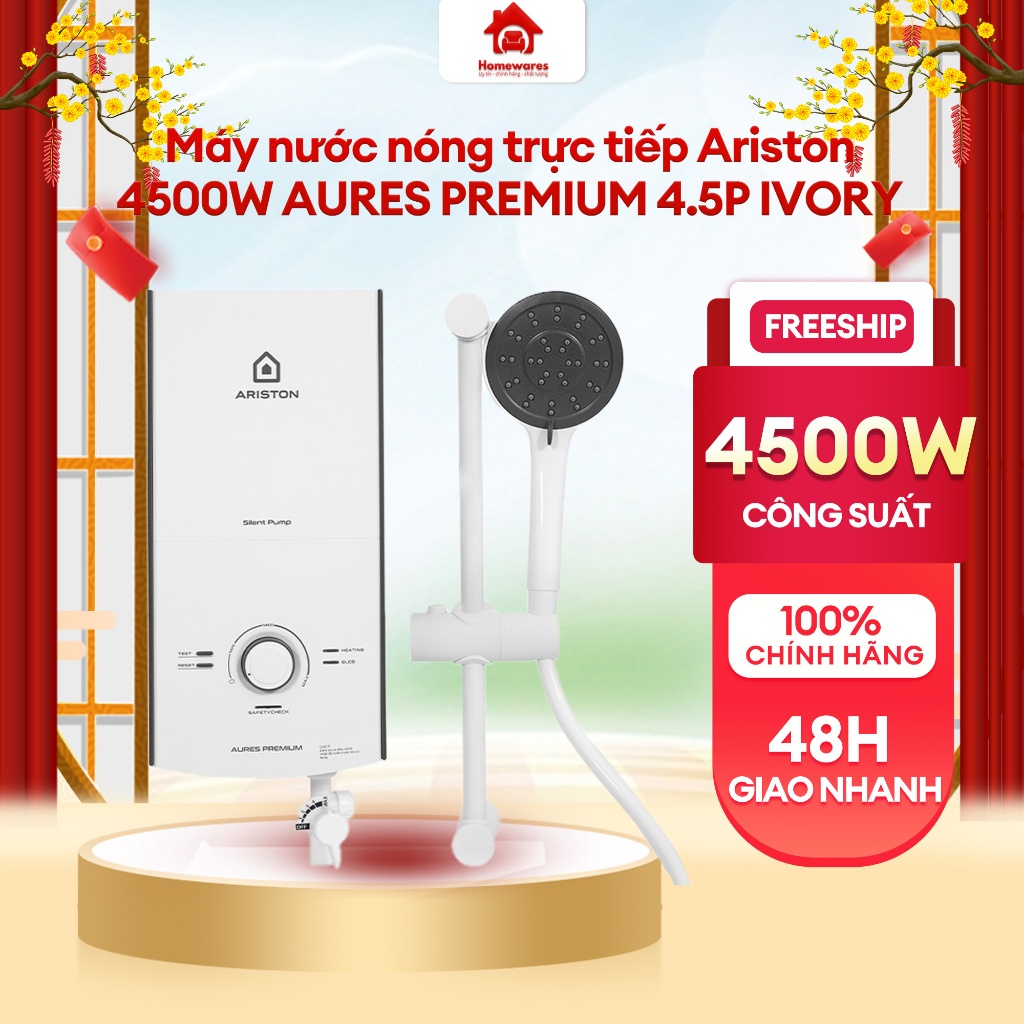 AURES PREMIUM 4.5P IVORY - Máy nước nóng trực tiếp Ariston 4500W AURES PREMIUM 4.5P IVORY Bơm ...