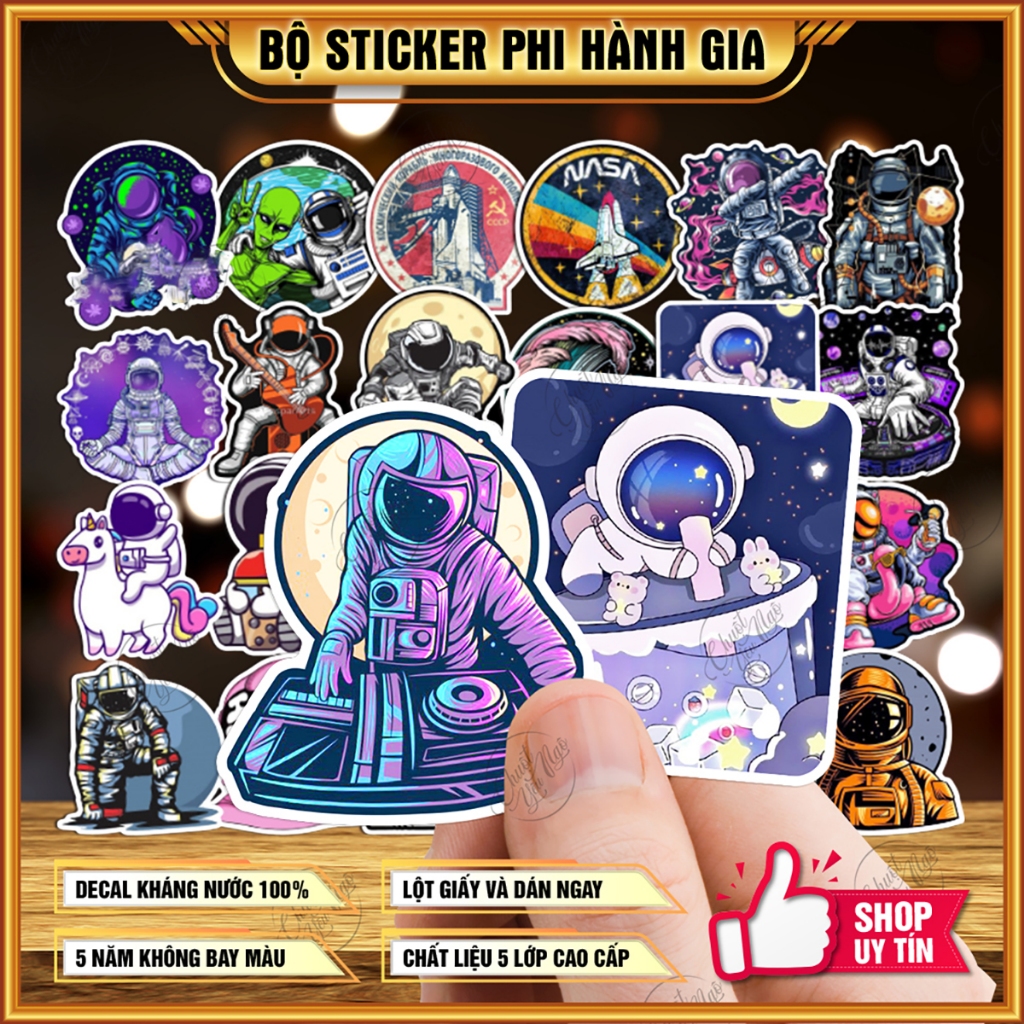 Combo 100 hình sticker dán Phi Hành Gia vũ trụ decal Galaxy Space chất ...