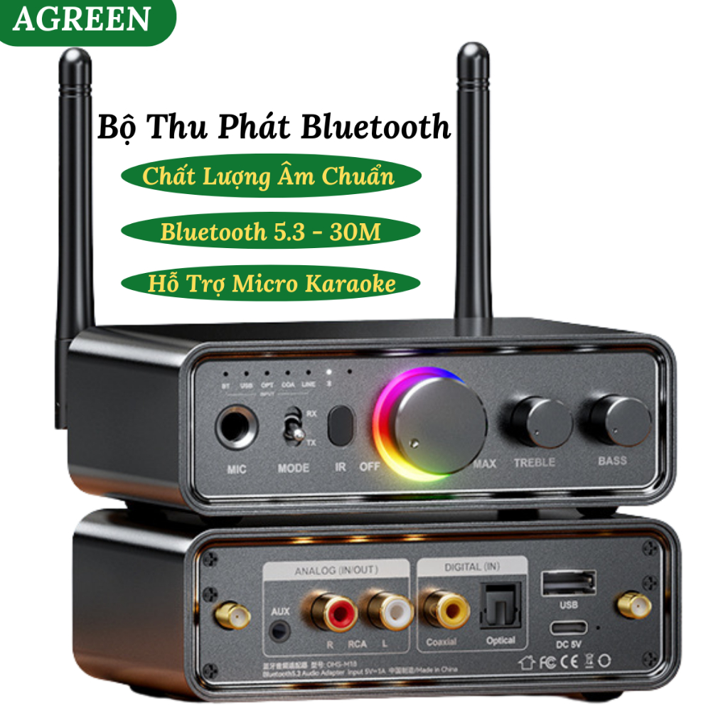 Bộ Chuyển Đổi Âm Thanh Bluetooth 5.3, Bộ Thu Phát Bluetooth Cho Loa, Âmply, Vang Số,...Hỗ Trợ ...