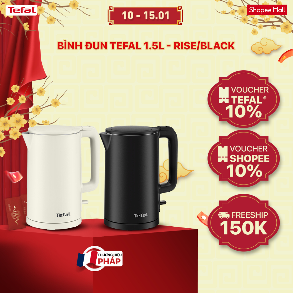 Bình đun Tefal 1.5L KO140AE0/K01408E0 - Rise/Black | Shopee Việt Nam
