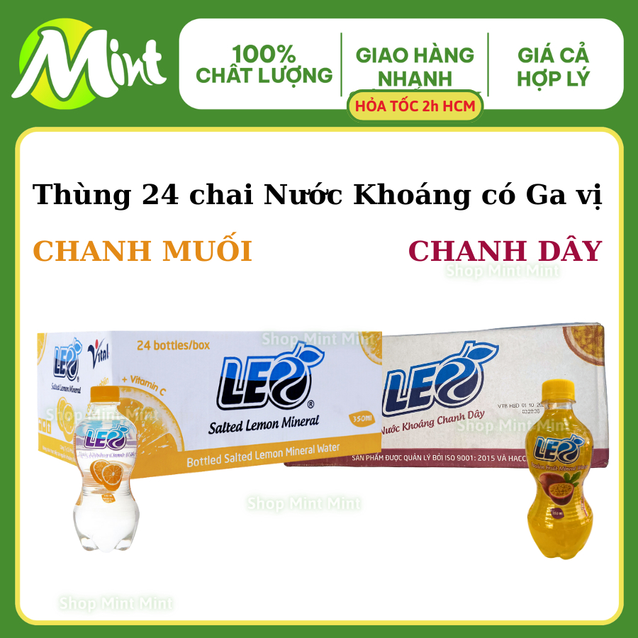 Thùng 24 chai [DATE NEW] Nước khoáng có ga vị Chanh Muối/ Chanh Dây 350ml - LEO. Shop Mint Mint ...