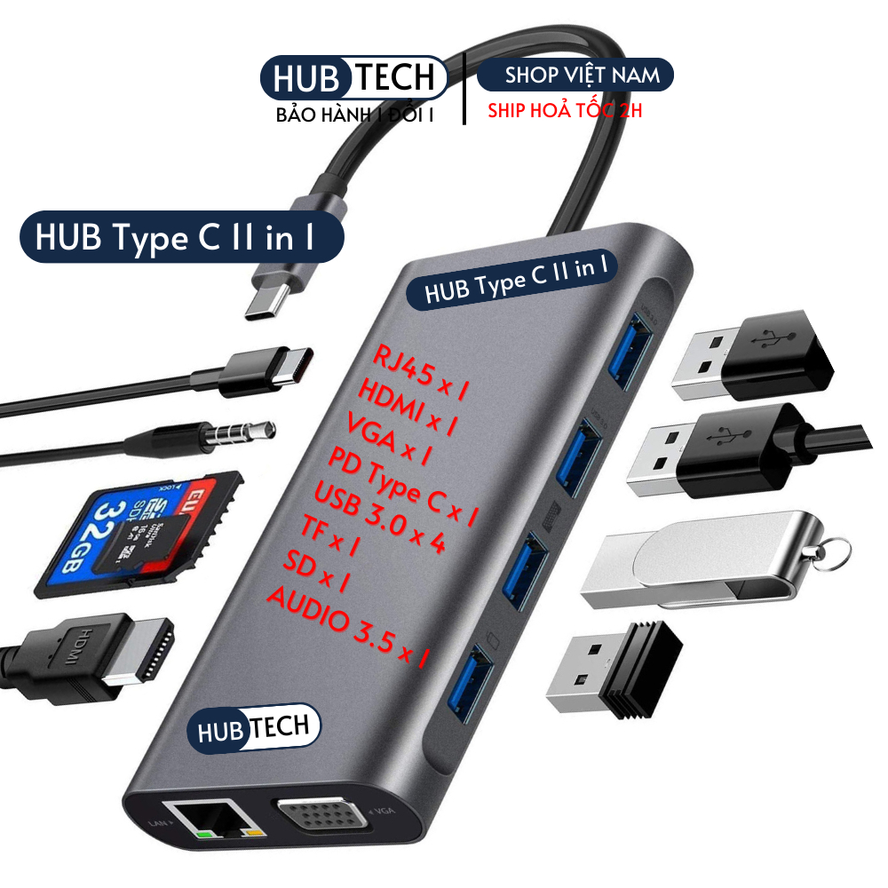 Hub usb type c thunderbolt 3 hub usb type c 11 in 1 HDMI VGA AUDIO TYPE ...