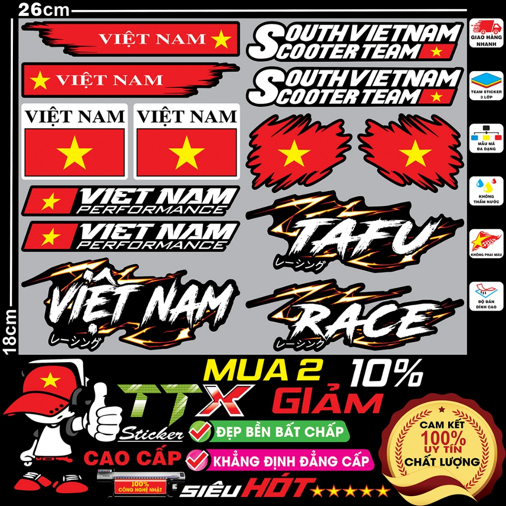 sticker tem dán xe điện việt nam, race, tafu, southvietnam chống nước ...