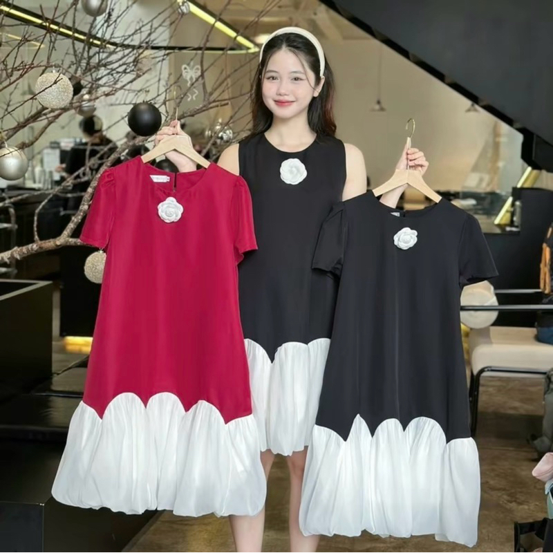 Váy YT75, Đầm Suông Gài Hoa Phối Chân Voan Sang Chảnh | Shopee Việt Nam