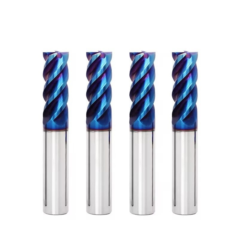 Dao phay thép sau nhiệt hợp kim Vonfram độ cứng 68HRC có phủ Nano xanh, dùng để gia công thép ...