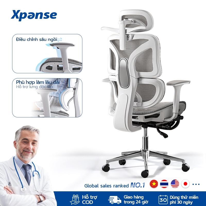 Xpanse W203 Ghế công thái học với lưới đá lạnh thoáng khí và tựa lưng thích ứng, ôm sát đường ...
