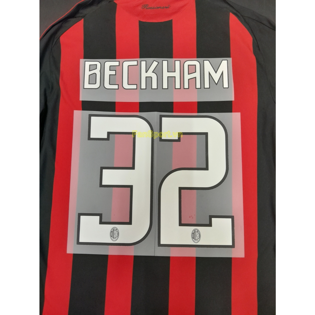 Bộ tên số nameset David Beckham 32 AC Milan 2008-2009 home white trắng ...