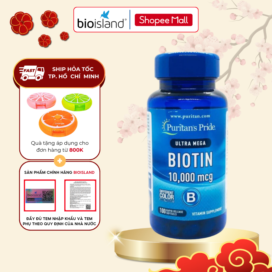 Hỗ trợ mọc tóc nhanh, giảm rụng tóc cho mẹ sau sinh Ultra Mega Biotin 10000mcg Puritan's Pride ...
