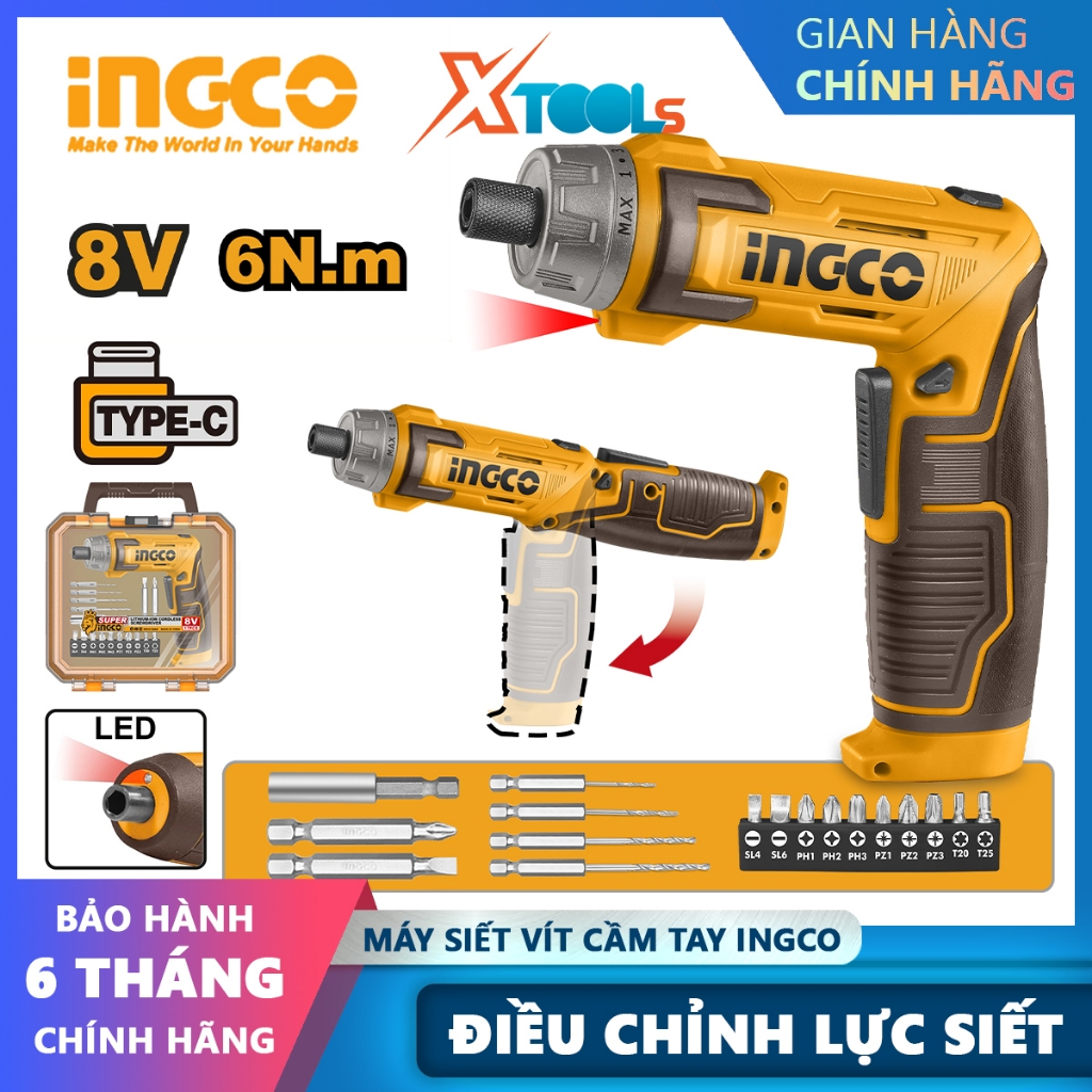 Máy bắn vít mini dùng pin 8v INGCO CSDLI08025 máy siết vít có đèn led ...