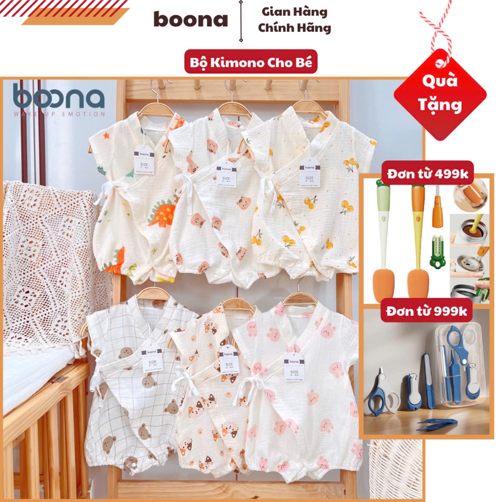 Bộ Kimono Boona cho bé từ 0-12 tháng chất vải xô muslin cao cấp, mềm mại, thấm hút tốt | Shopee ...