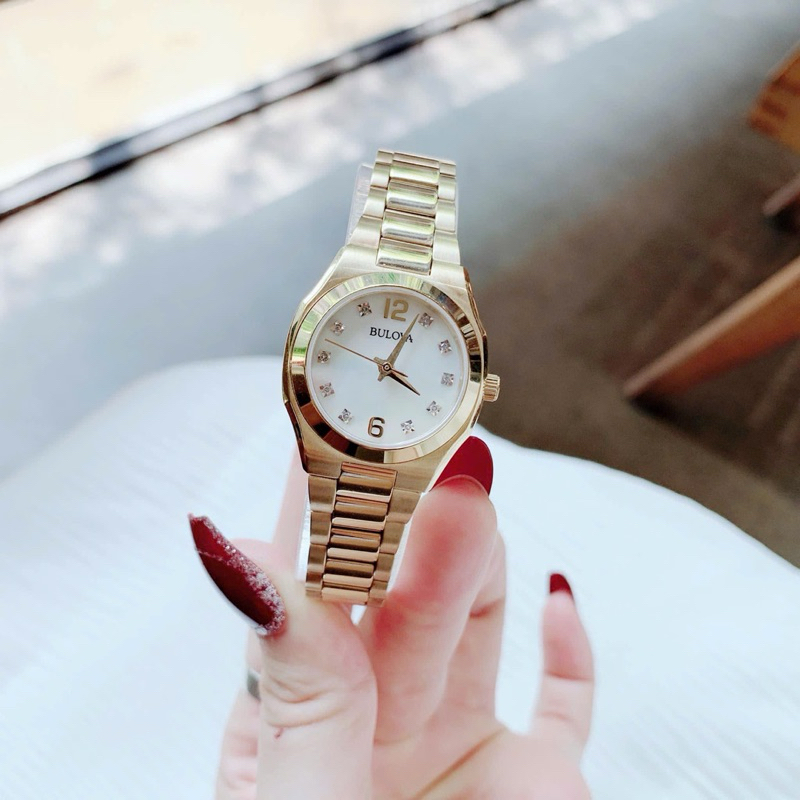 ĐỒNG HỒ NỮ CHÍNH HÃNG Bulova 97P109 Quartz White Dial Sapphire Gold ...