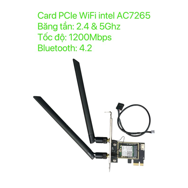 Card PCIe WiFi 5 Intel AC7265 băng tần 2.4 & 5GHz, tích hợp bluetooth ...