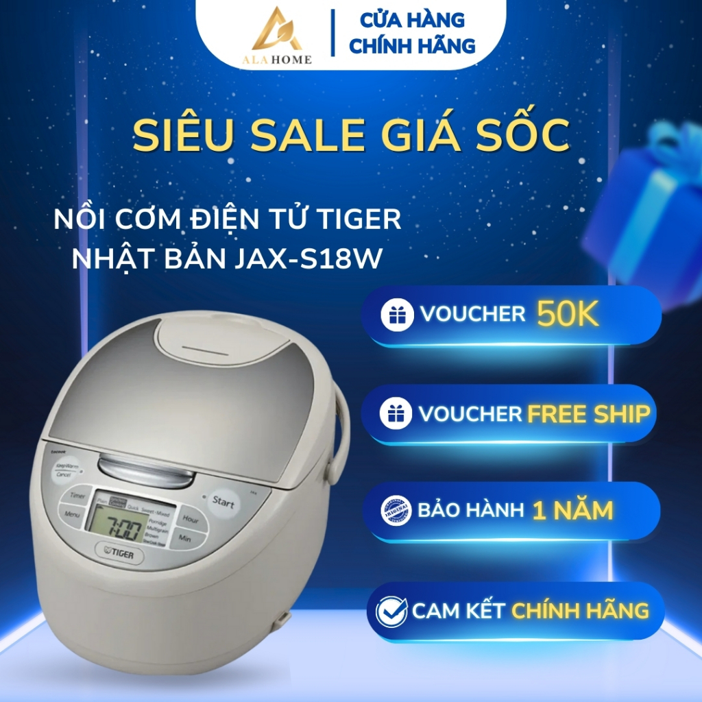 Nồi Cơm Điện Tử Tiger JAX-S18W - Dung Tích 1.8L, Công Suất 918W, Bảo ...