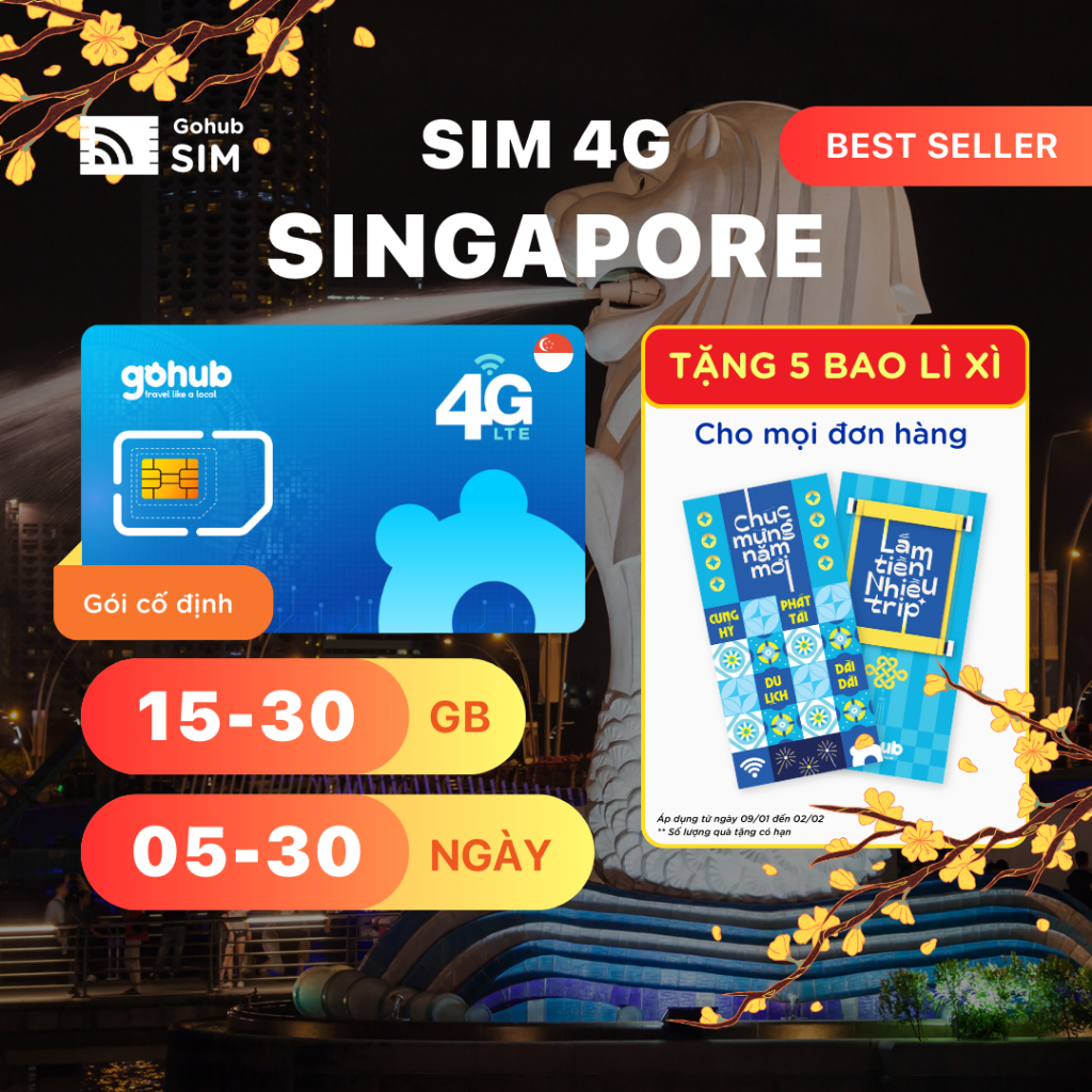 [GOHUB] SIM 4G du lịch Singapore - Gói cố định (05 - 30 ngày) - Tặng ...