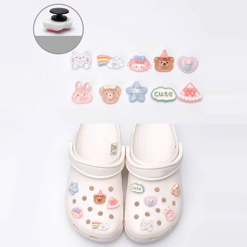 [Tự làm] Set 10 Sticker gắn dép cross cực xinh,Phụ kiện dép,Nút giày ...