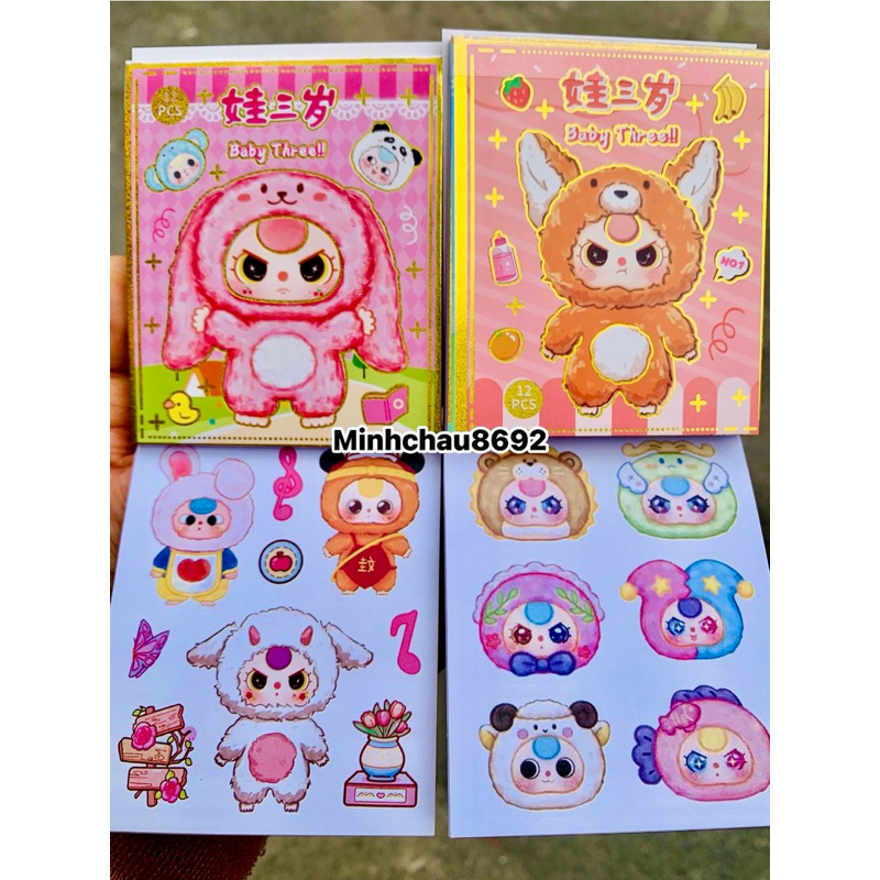 Baby three, sổ dán hình tổng hợp nhiều mẫu, sổ dán sticker ( 12 tờ 1 ...