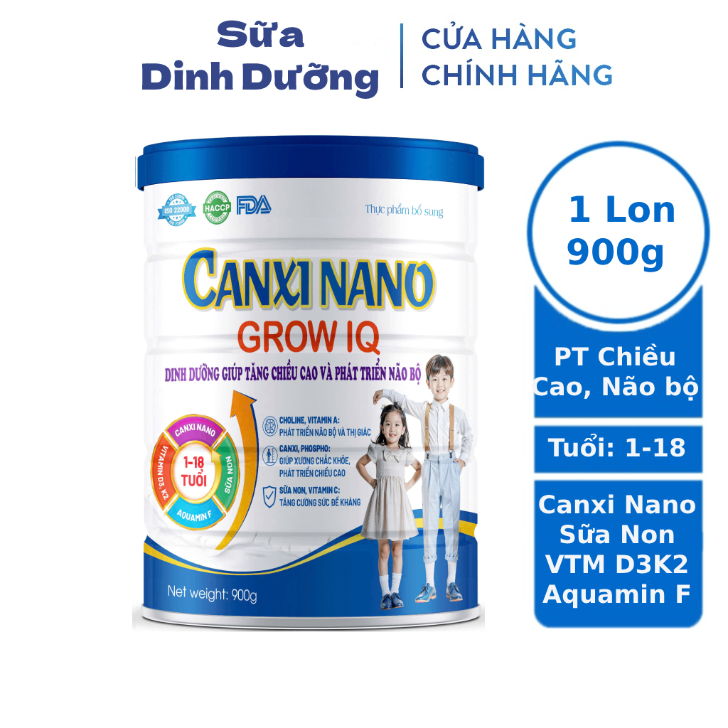 Sữa tăng chiều cao Canxi Nano Grow IQ 900g bổ sung D3K2, Sữa tăng chiều cao cho bé từ 1 - 18 ...