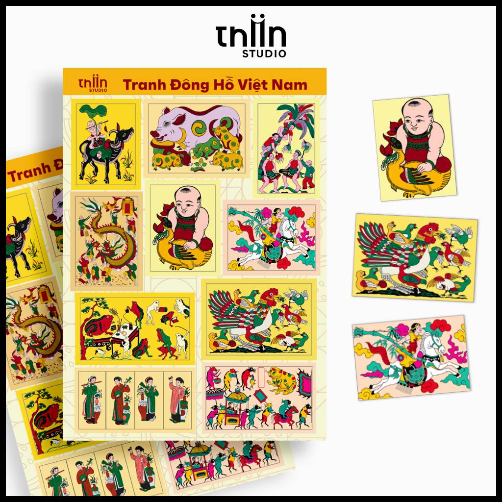 Hình dán sticker Tranh Đông Hồ Việt Nam THIIN STUDIO, sticker chống ...