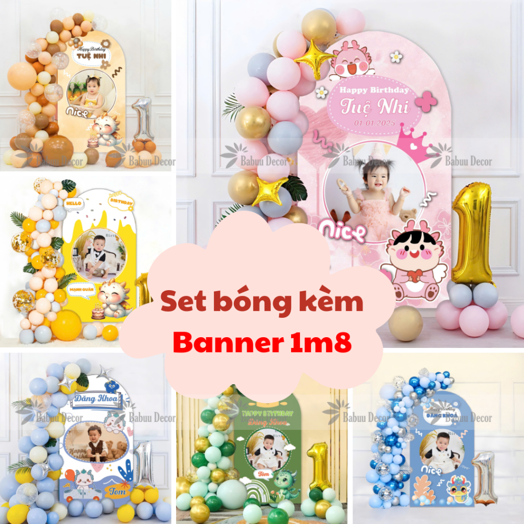 Set bóng trang trí sinh nhật rồng kèm phông banner lớn 1m8 in tên và ...