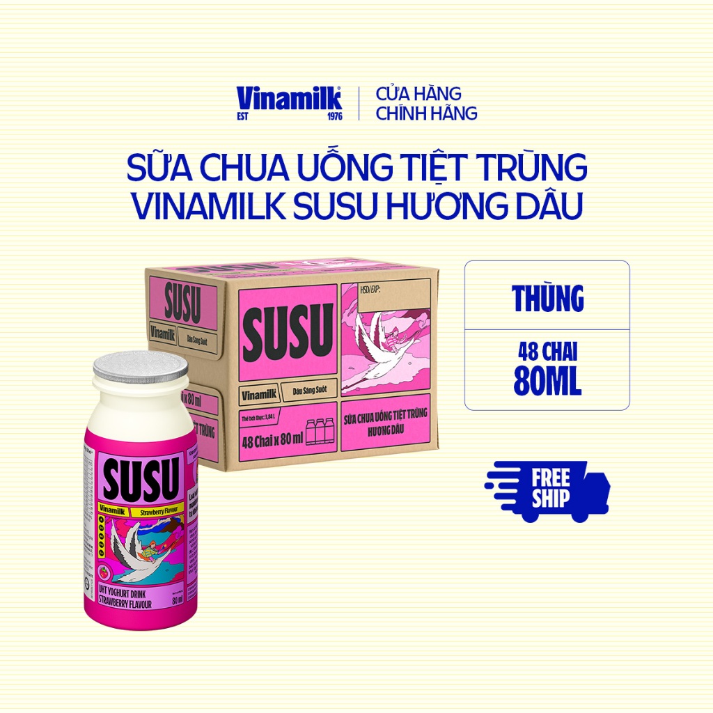 Sữa chua uống hương dâu Vinamilk Susu - Thùng 48 chai 80ml | Shopee ...