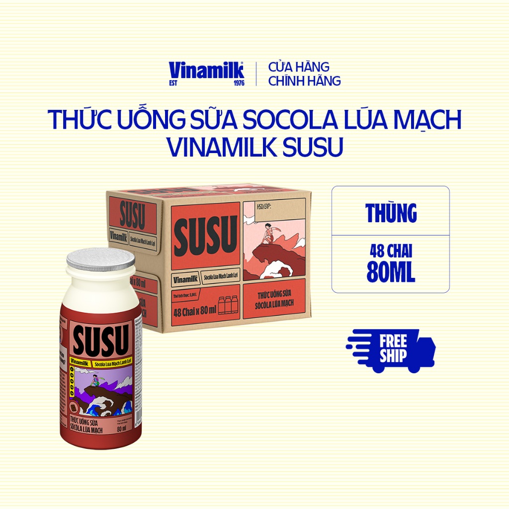 Thức uống sữa Socola lúa mạch Vinamilk Susu - Thùng 48 chai 80ml ...