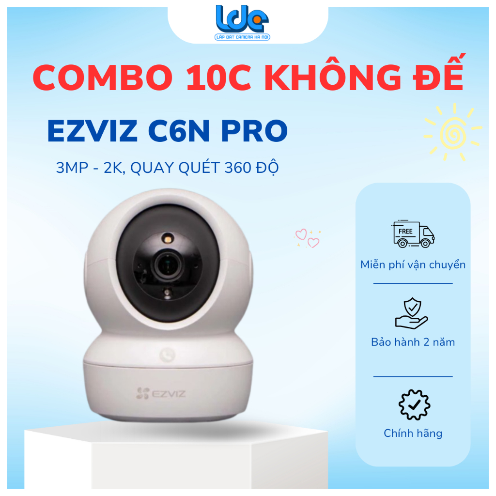 COMBO 3C,5C,10C Camera Wifi EZVIZ C6N Pro 2K 3MP, quay quét 360°, màu đêm, đàm thoại 2 chiều ...