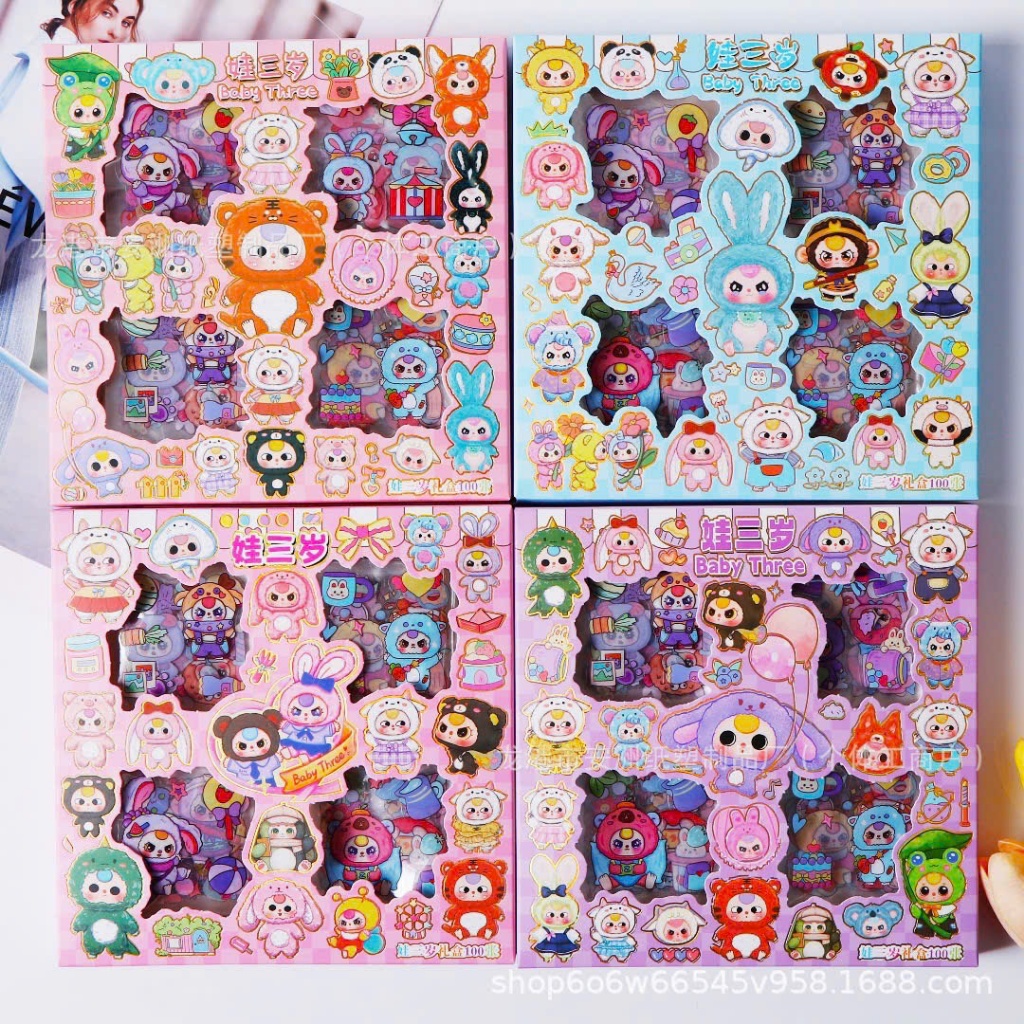 Hộp 100 tấm Sticker Baby Three cute dễ thương, Nhãn dán Baby three ...