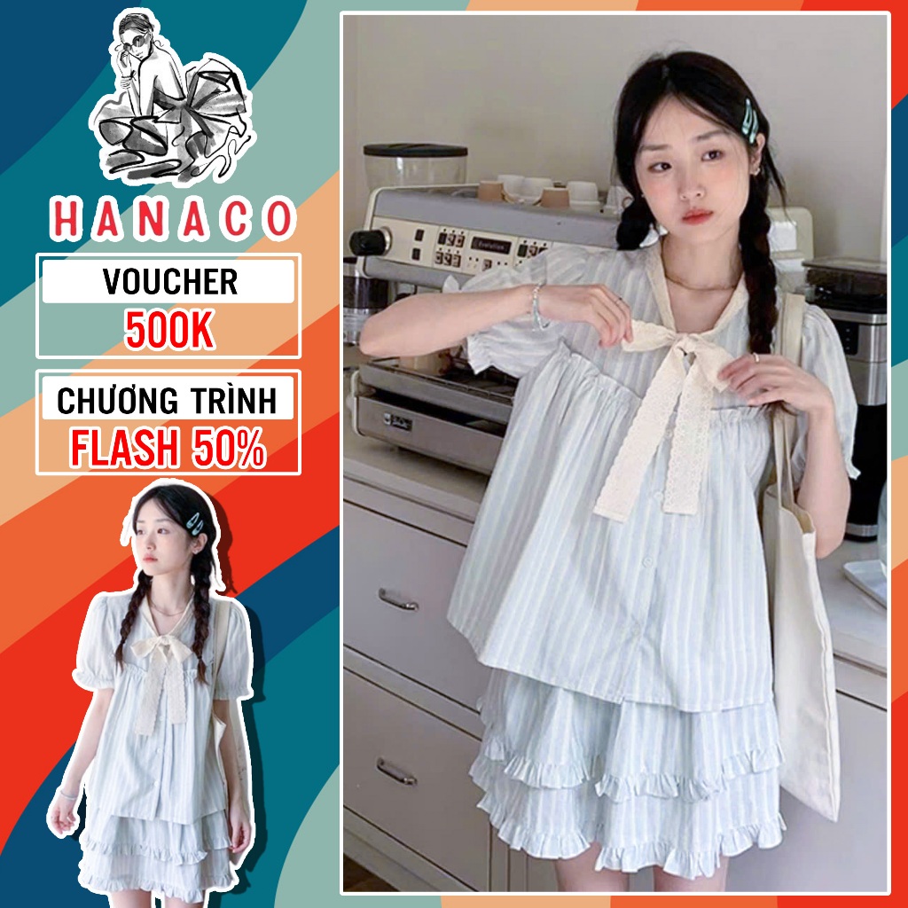 Set áo sơ mi kẻ phối cổ nơ kèm quần Hanaco - S94 | Shopee Việt Nam
