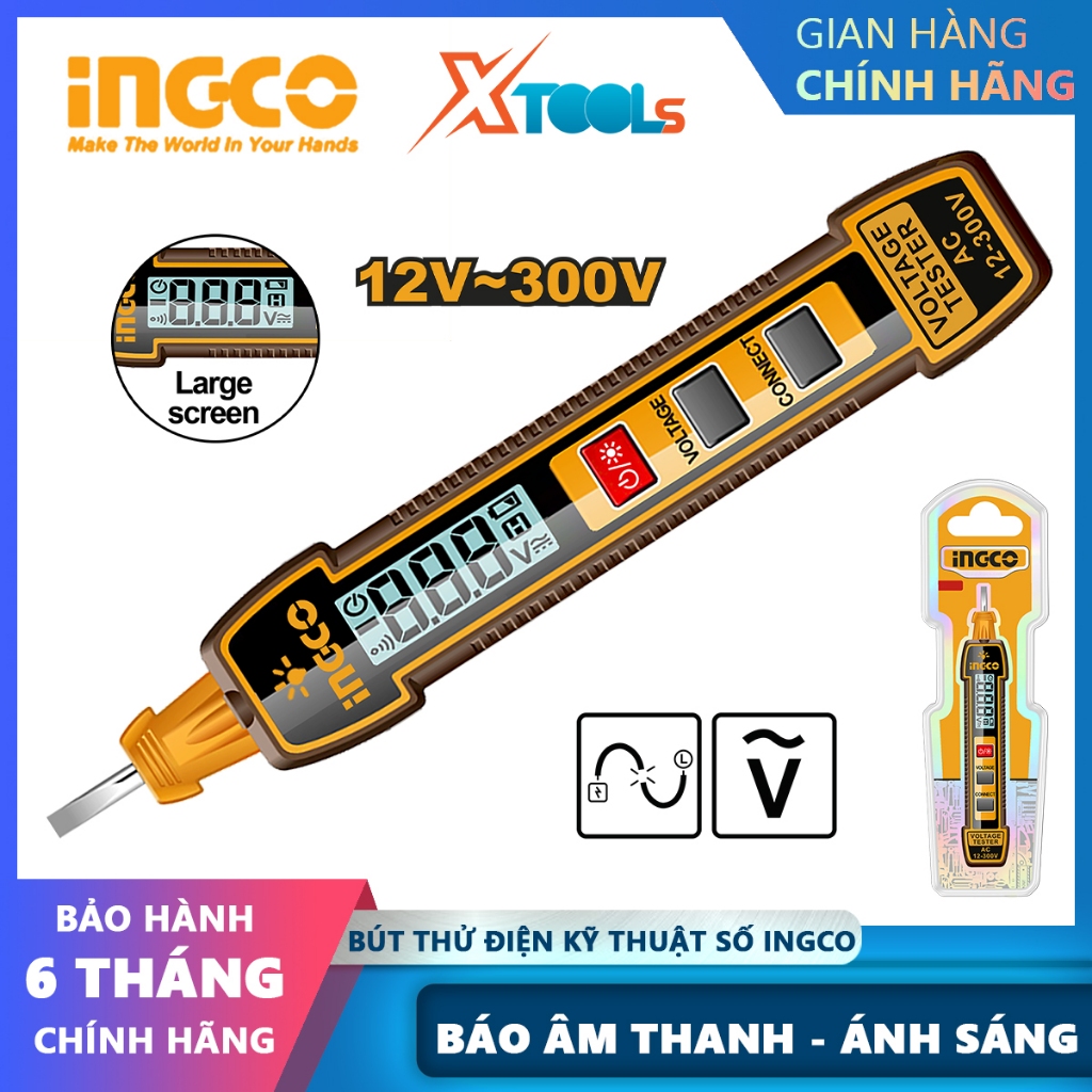 Bút thử điện AC INGCO HSDT33001 điện áp 12-300V, màn hình kỹ thuật số ...