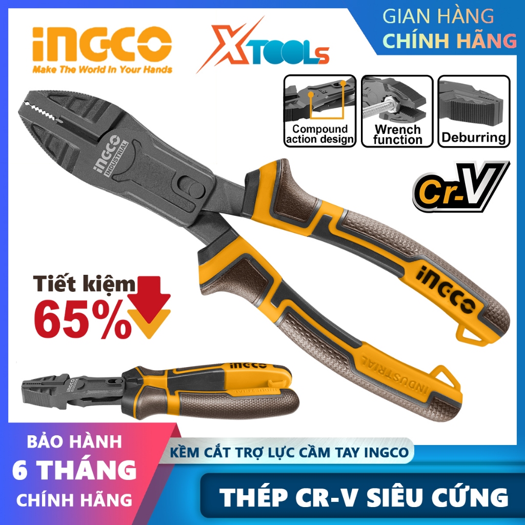 Kìm cắt trợ lực 180-240mm INGCO kềm răng cao cấp, chất liệu: Cr-V bề ...