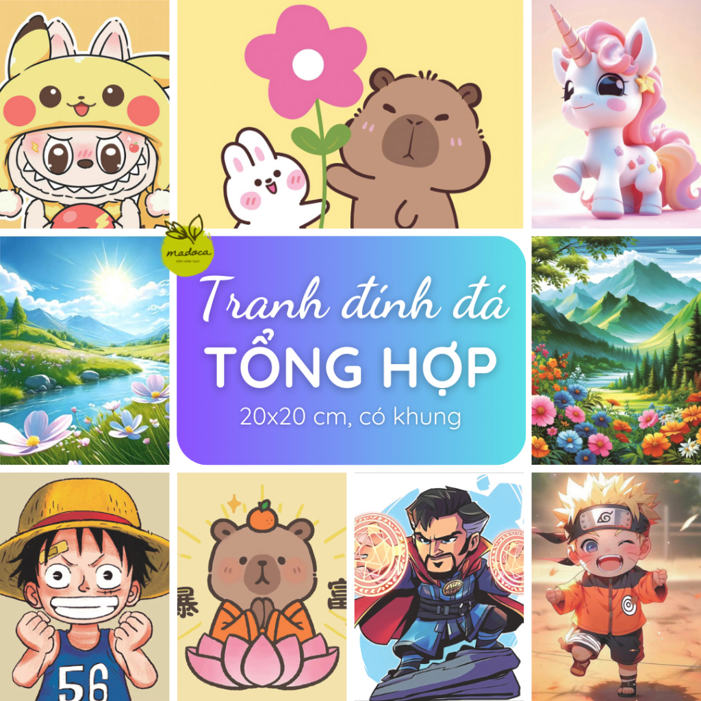 [HỎA TỐC] Tranh đính đá 5D, tổng hợp CAPYPARA, LABUBU, HOẠT HÌNH, PHONG ...